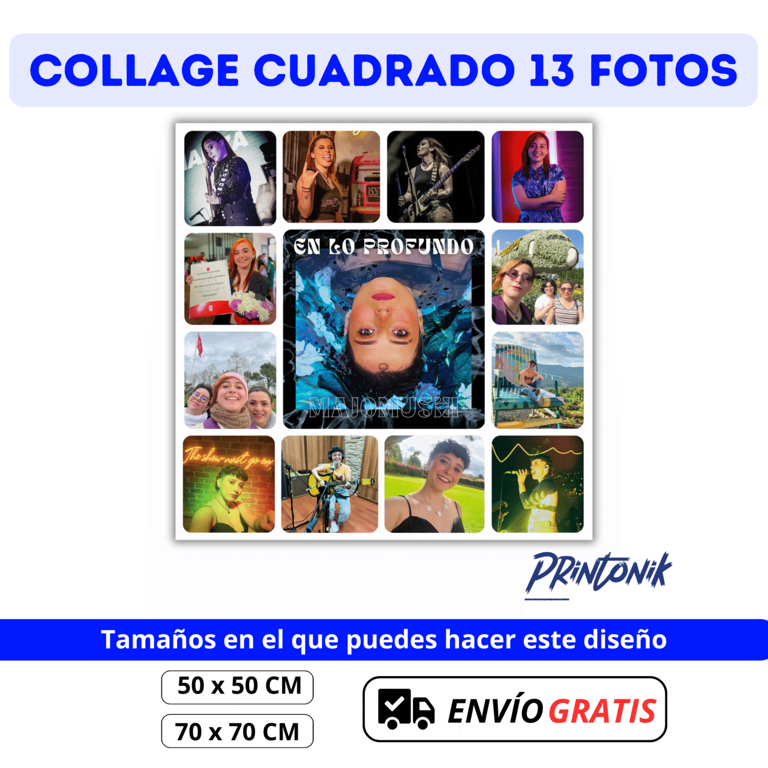 Retablo Personalizado Cuadrado Collage 13 Fotos - Printonik