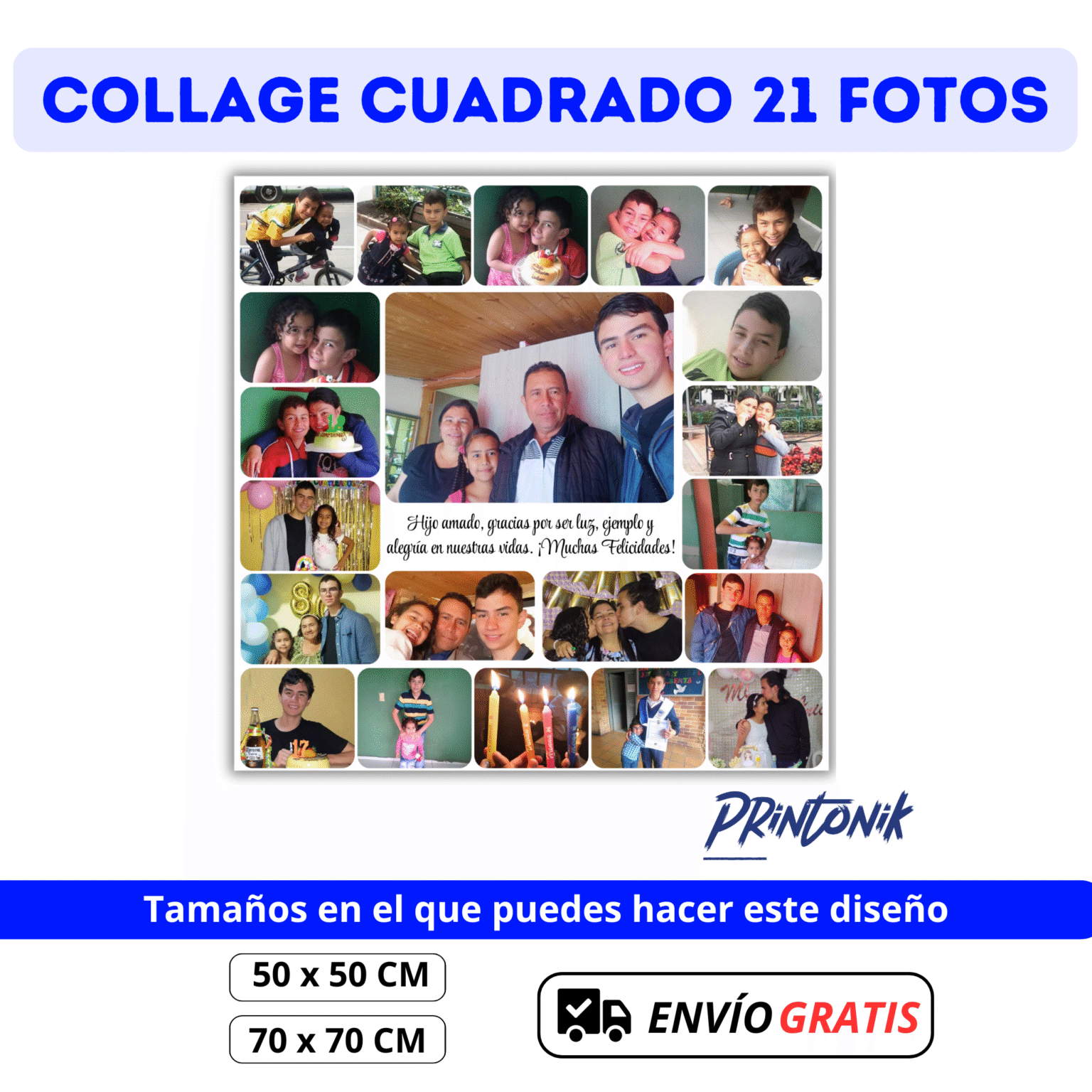 Retablo Personalizado Cuadrado Collage 21 Fotos - Printonik